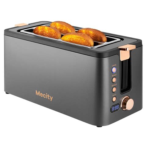 Mecity 4 Slice Stainless Steel Toaster With Countdown Timer Extra Wide Slots 1300 Watts Grey