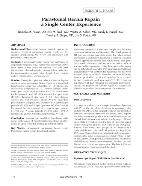 Pdf Parastomal Hernia Repair A Single Center Experience