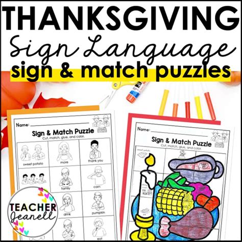 Asl Thanksgiving Puzzles Thanksgiving Sign Language By Teacher Jeanell