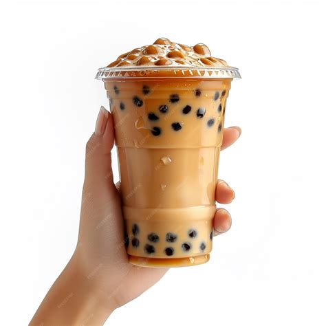 A Hand Holding Boba Tea Against A White Background Premium Ai