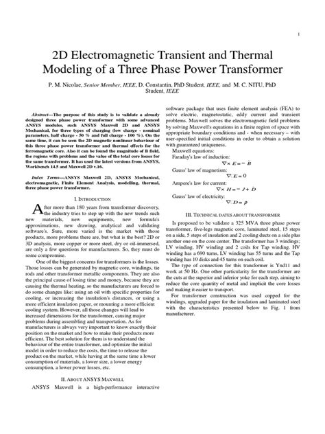 Full Text 2d Electromagnetic Transient And Thermal Modeling Of A Three Phase Power Transformer