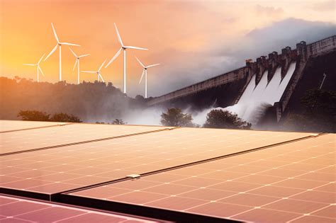 Electricity From Solar Panels Dams And Wind Turbines