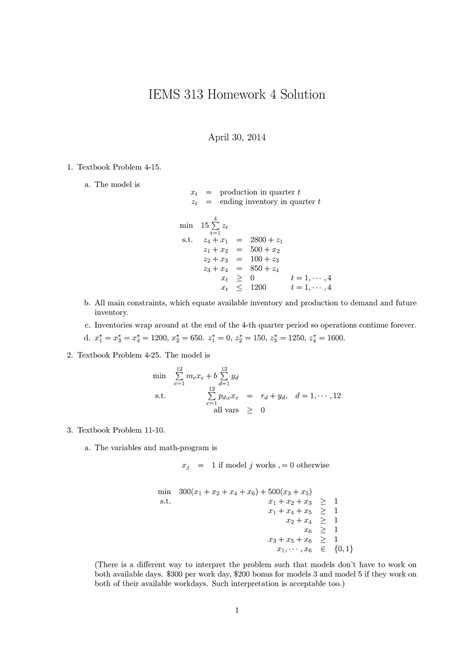 HW Sol Homework Solutions IEMS Homework Solution April Textbook Problem