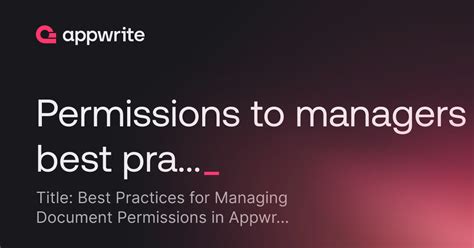 Permissions To Managers Best Practice Threads Appwrite
