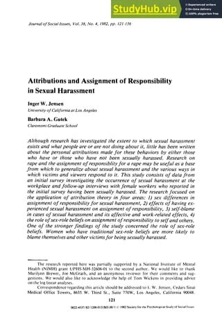 Attributions And Assignment Of Responsibility In Sexual Harassment PDF