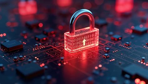 Digital Padlock On Circuit Board Binary Code Shows Red Alert Modern