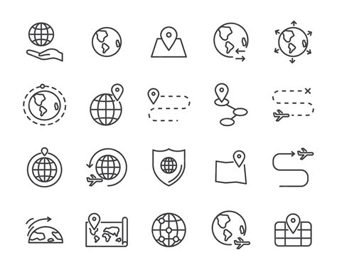 Premium Vector World Map Line Icon Set