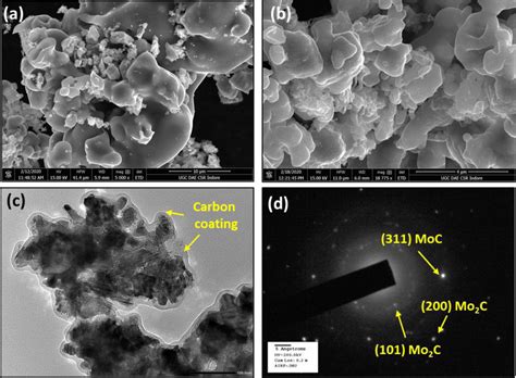 A B Fesem Images C Tem Micrograph And D Saed Pattern Of Mo2c Moc C Download Scientific