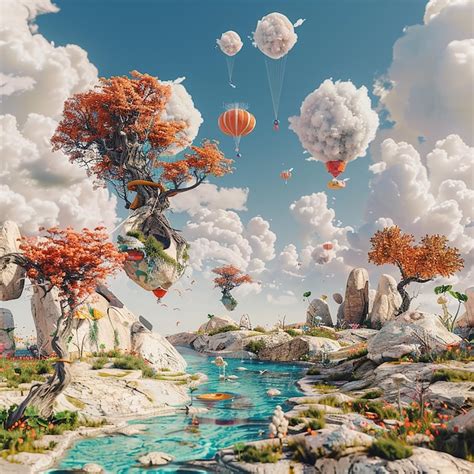 3d rendered surreal photo with floating objects or dreamlike scenarios | Premium AI-generated image