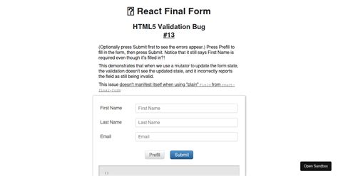 React Final Form Html5 Validation Examples Codesandbox