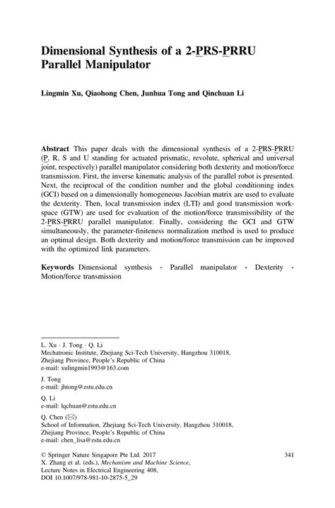 Pdf Dimensional Synthesis Of A 2 Prs Prru Parallel Manipulator