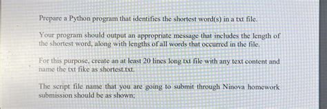 Solved Prepare A Python Program That Identifies The Shortest