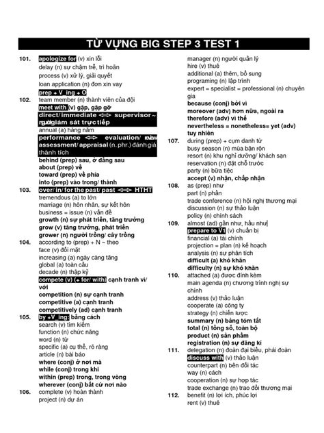 2 1 Từ Vựng Big Step Test 1 5 Pdf