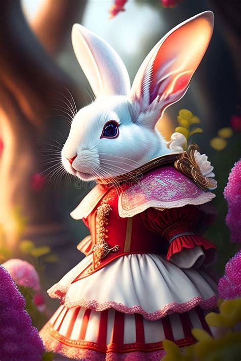 AI Generated Wonderland Alice And The White Rabbit Stock Illustration
