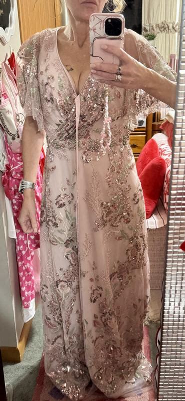 Mac Duggal Womens Floral Embellished Short Sleeve Faux Wrap Gown Macys