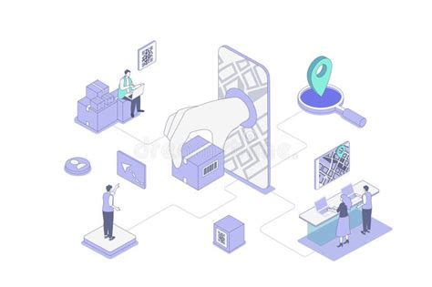 Online Delivery Isometric Concept In Outline Isometry Design For Web