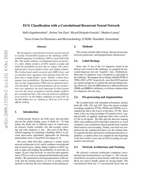 PDF ECG Classification With A Convolutional Recurrent Neural Network