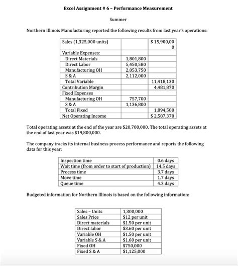 Excel Assignment 6 Performance Measurement Summer