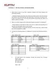 Tutorial 3 TTS2213.doc - TUTORIAL 3 - THE RELATIONAL DATABASE MODEL 1. What does it mean to say ...