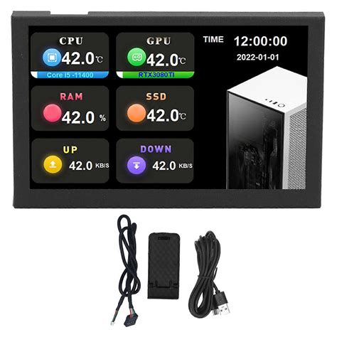 IPS USB Mini Screen Inch X Resolution Type C Sub Screen PC Data Monitor For AIDA Black