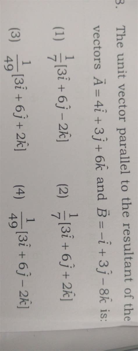 3 the unit vector parallel to the resultant of the vectors a 4i 3j 6k
