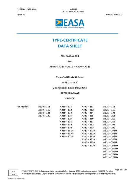 Tcds Easa A 064 Airbus A318 A319 A320 A321 Iss 50 Pdf
