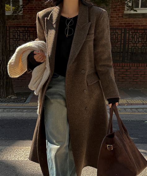 울100 오셸 테일러드 카라 울 더블 루즈핏 핸드메이드 롱 코트 러브썸원