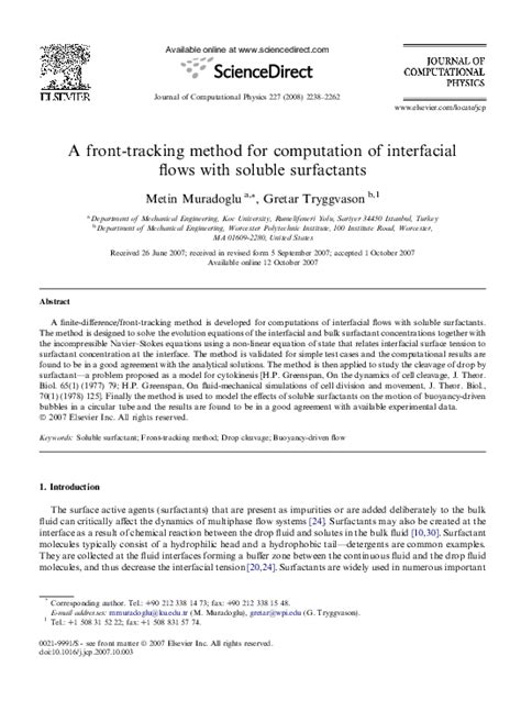 Pdf A Front Tracking Method For Computation Of Interfacial Flows With