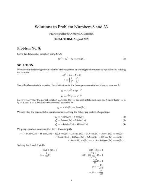 Solved Examples For Method Of Undetermined Coefficients Pdf Equations Trigonometric Functions