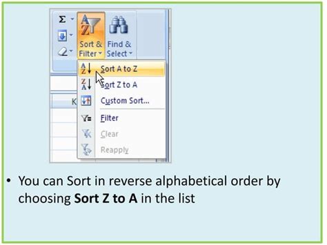 Sorting And Filtering Data In Excel Pptx