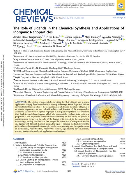 Pdf The Role Of Ligands In The Chemical Synthesis And Applications Of