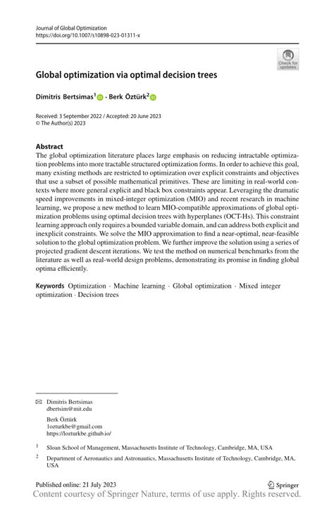 Pdf Global Optimization Via Optimal Decision Trees