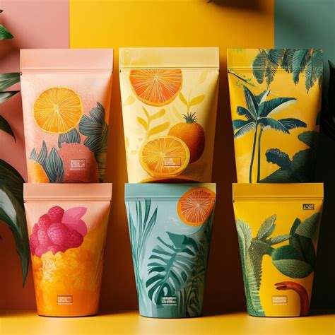 Tropical Fruit Packaging Mockup With Palm Trees And Oranges Premium