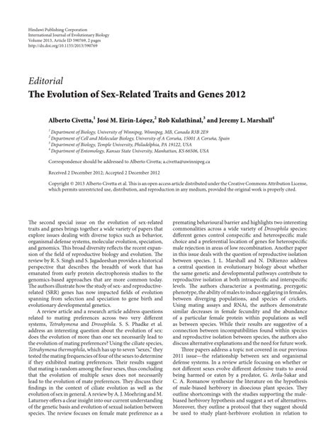 Pdf The Evolution Of Sex Related Traits And Genes 2012