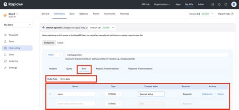 Hub Listing Definitions Tab