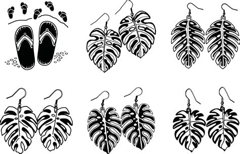 Monstera Leaf Earring Designs With Flip Flops On Sand Black And White