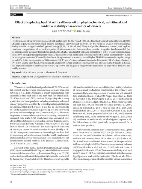 Pdf Effect Of Replacing Beef Fat With Safflower Oil On Physicochemical Nutritional And