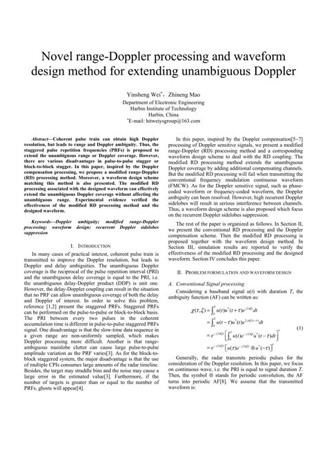 pdf novel range doppler processing and waveform design method for