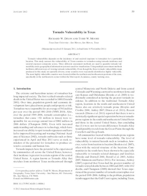Pdf Tornado Vulnerability In Texas