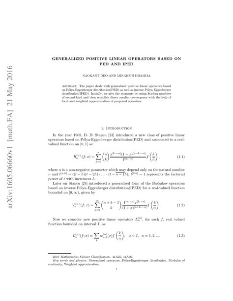 Pdf Generalized Positive Linear Operators Based On Ped And Iped