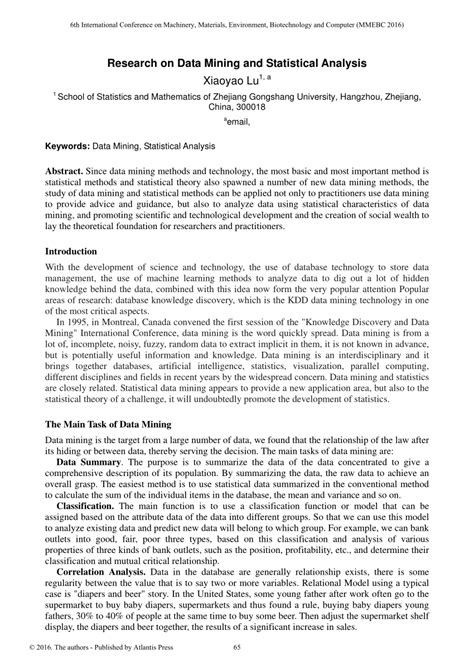 Pdf Research On Data Mining And Statistical Analysis