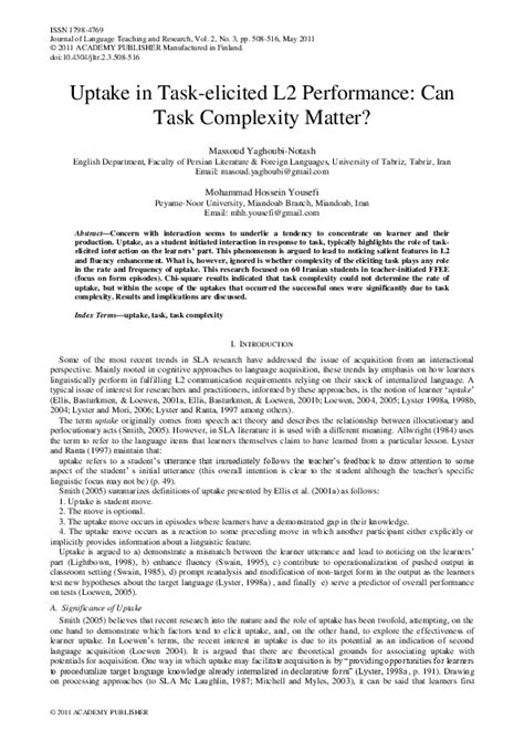 Pdf Uptake In Task Elicited L2 Performance Can Task Complexity Matter