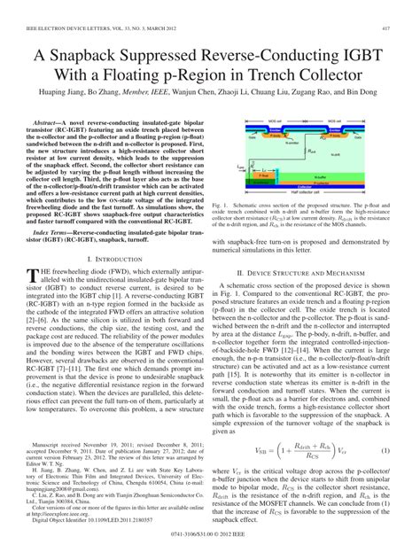 Pdf A Snapback Suppressed Reverse Conducting Igbt With A Floating P Region In Trench Collector