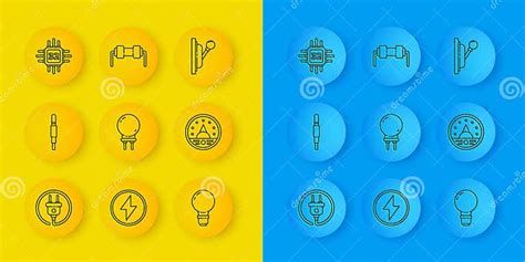 Set Line Electric Plug Light Emitting Diode Bulb With Concept Of Idea Ampere Meter