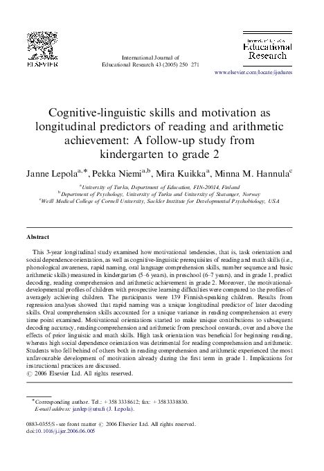 Pdf Cognitive Linguistic Skills And Motivation As Longitudinal Predictors Of Reading And