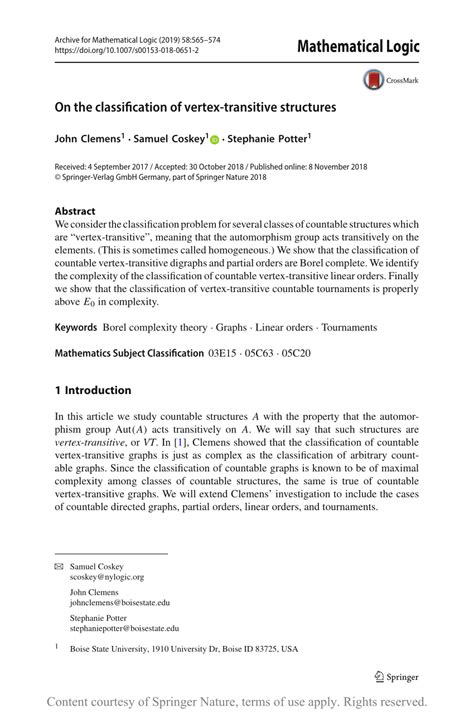 on the classification of vertex transitive structures