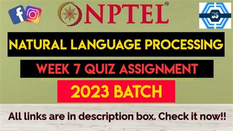 Natural Language Processing Week 7 Quiz Answers Solution Nptel 2023 Swayam Youtube