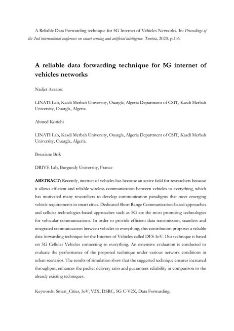Pdf A Reliable Data Forwarding Technique For 5g Internet Of Vehicles