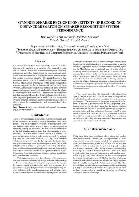 Pdf Standoff Speaker Recognition Effects Of Recording Distance