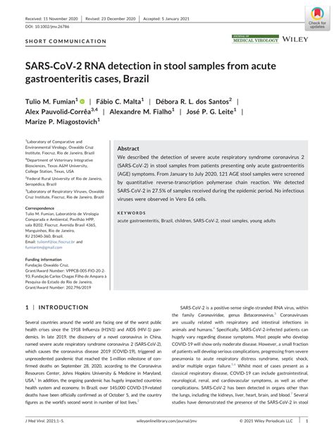Sars‐cov‐2 Rna Detection In Stool Samples From Acute Gastroenteritis